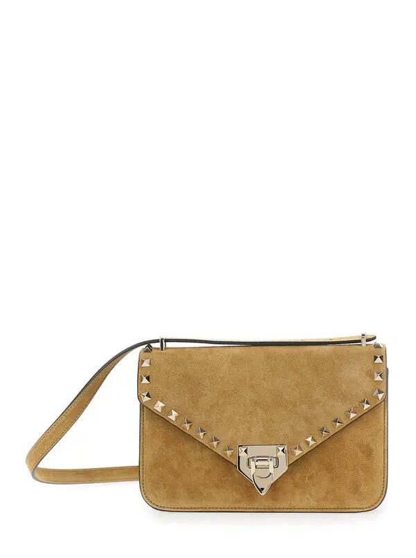 Valentino Garavani Small Shoulder Bag | Rockstud | Suede S./platinum Studs - Cream