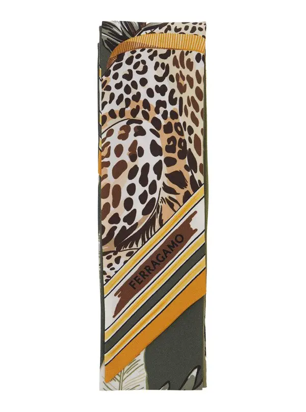 FERRAGAMO Scarf 'twilly' With Printed Silk Motif For