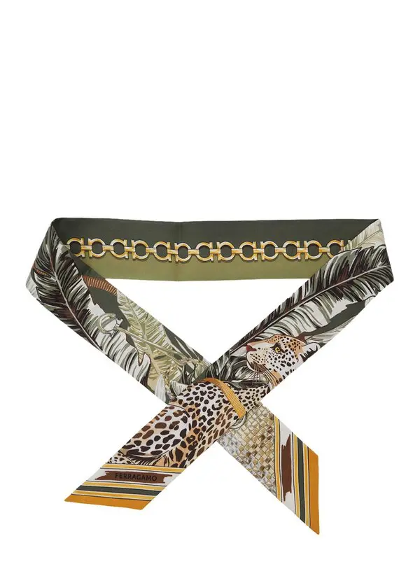 FERRAGAMO Scarf 'twilly' With Printed Silk Motif For