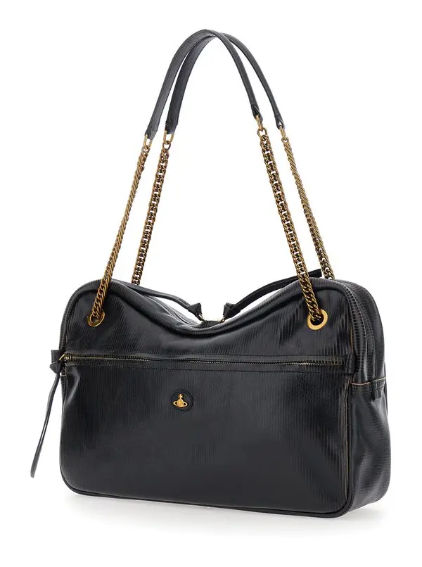VIVIENNE WESTWOOD Dolce Large' Black Crossbody Bag With Metallic Logo On The Front In Textured Leather For - Multicolor
