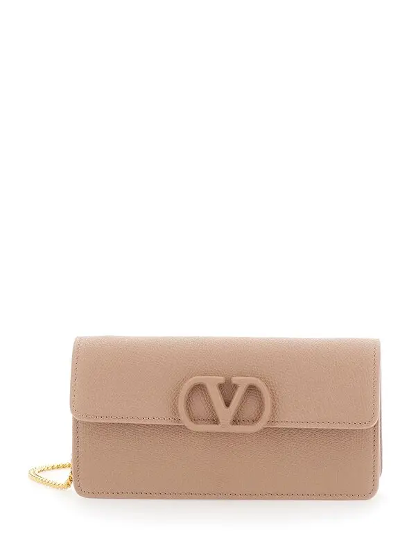 Valentino Garavani Mini Crossbody Bag With Chain Strap And Vlogo Plaque On The Front In Leather For - Pink