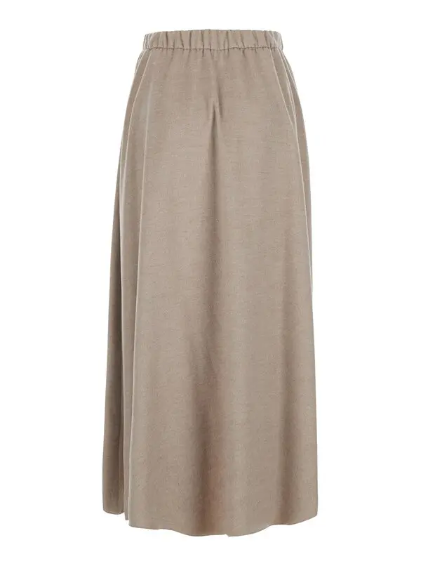 Herno Beige Skirt With Elasticated Waistband And Drawstring In Flannel For
