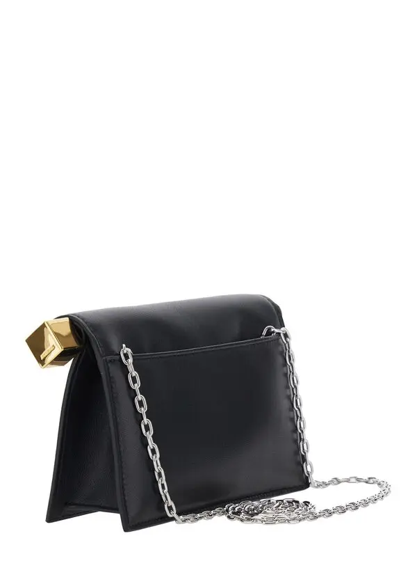 Jacquemus La Petite Pochette Rond Carre' Pouch With Logo Lettering On The Front In Leather - Black