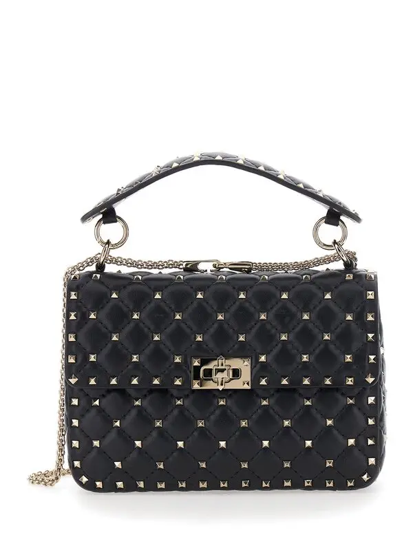 Valentino Garavani Medium Shoulder Bag | Rockstud Spike | Nappa/platinum Studs - Black