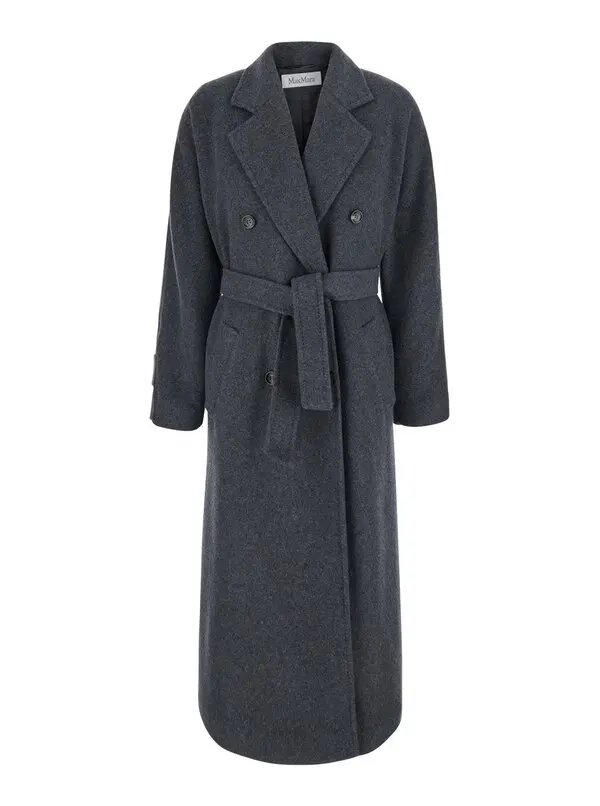 Max Mara Cadmio' Gray Double-breasted Coat With Notched Revers And Front Belt In Cashmere Blend For - Multicolor