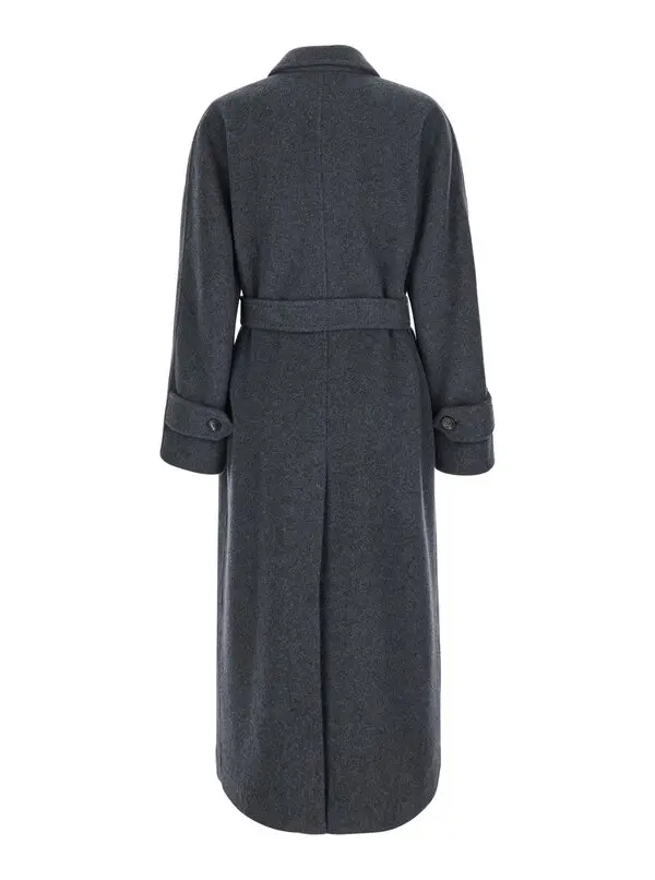 Max Mara Cadmio' Gray Double-breasted Coat With Notched Revers And Front Belt In Cashmere Blend For - Multicolor