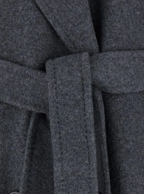Max Mara Cadmio' Gray Double-breasted Coat With Notched Revers And Front Belt In Cashmere Blend For - Multicolor