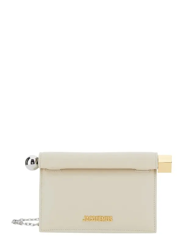 Jacquemus The Little Round Square Pouch With Lamb Leather - White