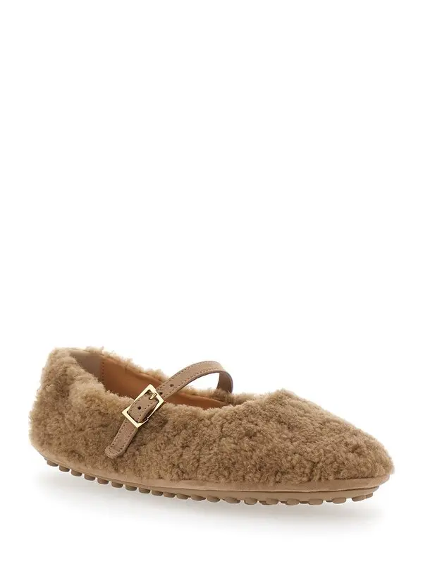 TOD'S Beige Ballet Shoes With Adjustable Strap Closure In Fur For - Multicolor