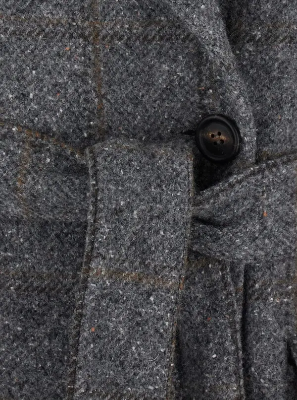 Brunello Cucinelli Gray Double-breasted Coat With Notched Revers And Removable Belt On The Front In Wool Blend For - Multicolor