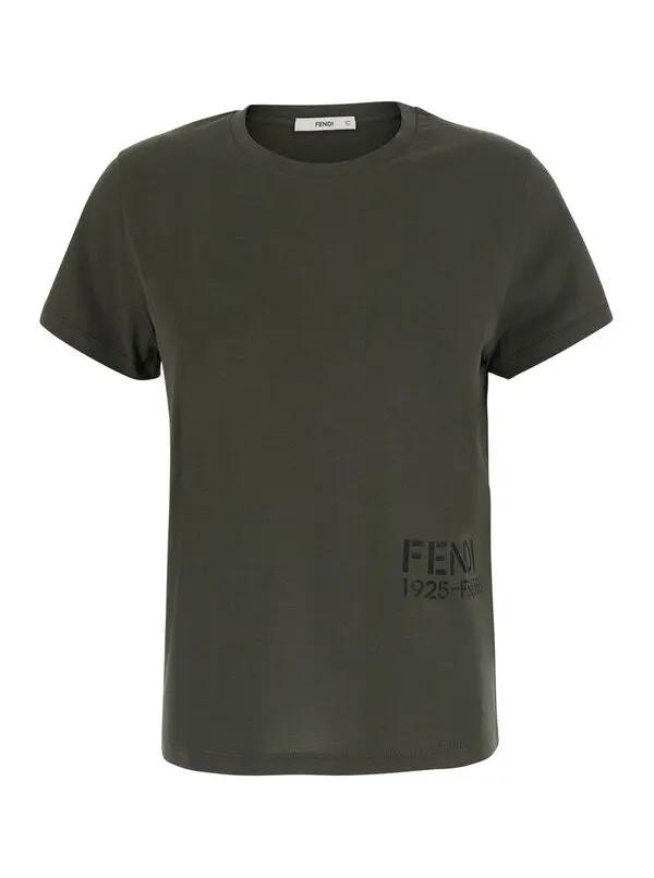 Fendi Green Crew Neck T-shirt With Logo Lettering On The Front In Cotton For - Multicolor