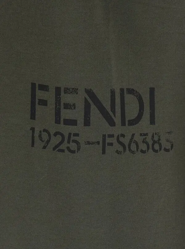 Fendi Green Crew Neck T-shirt With Logo Lettering On The Front In Cotton For