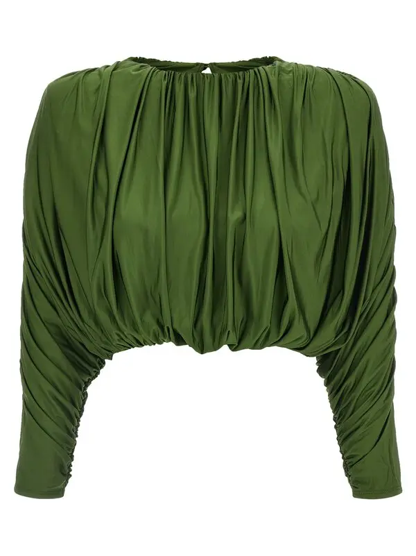 SELF-PORTRAIT Short Top With Ripples - Green