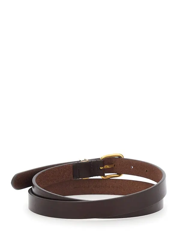 Saint Laurent Belt With Cassandre Plate On The Front And Adjustable Buckle Closure In Leather For - Brown