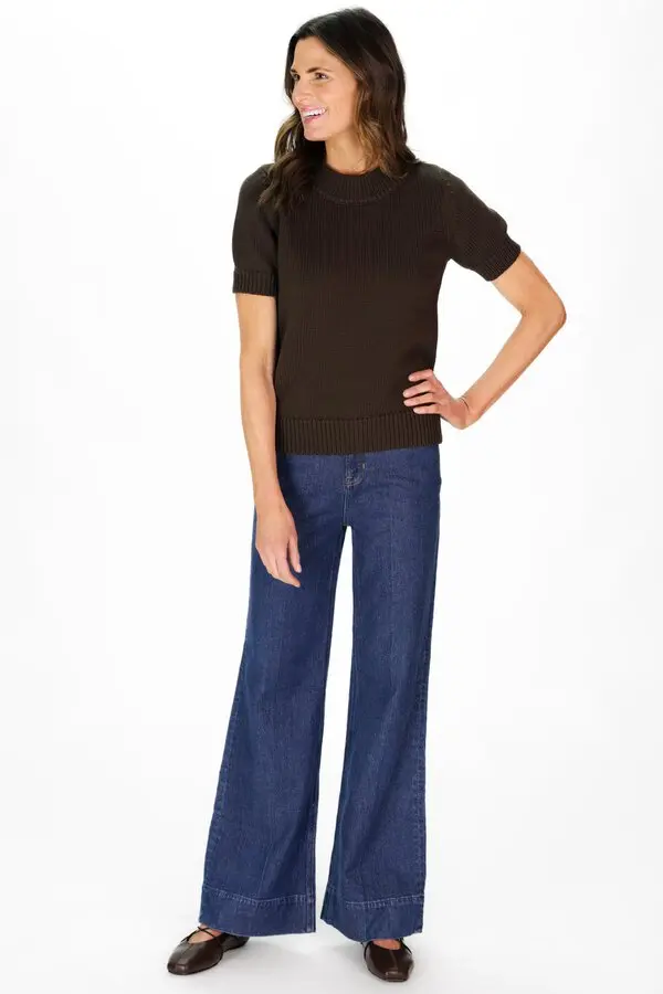 DUFFIELD LANE Short Sleeve Greer Sweater - Chocolate