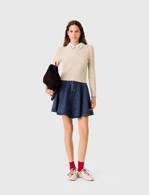Maje Removable Poplin Collar Sweater - Ecru