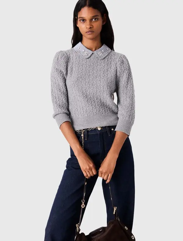 Maje Removable Poplin Collar Sweater