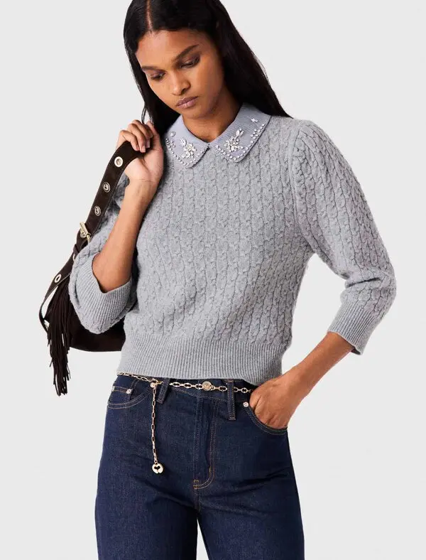 Maje Removable Poplin Collar Sweater