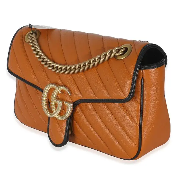 Gucci Cognac Calfskin Matelasse Diagonal Torchon Gg Marmont Shoulder Bag
