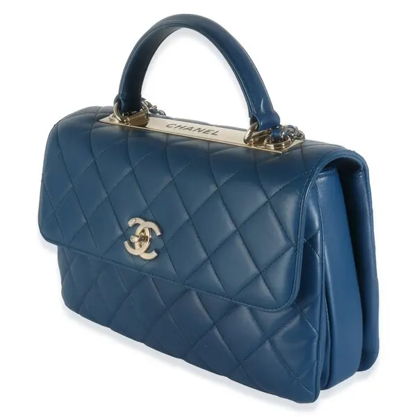 Chanel Navy Quilted Lambskin Trendy Top Handle Bag