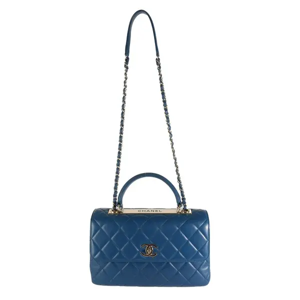Chanel Navy Quilted Lambskin Trendy Top Handle Bag