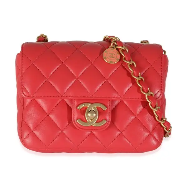 Chanel Red Quilted Lambskin Coco Pins Flap Bag - Pink