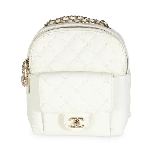 Chanel Quilted Caviar Cc Day Backpack Handbag - White