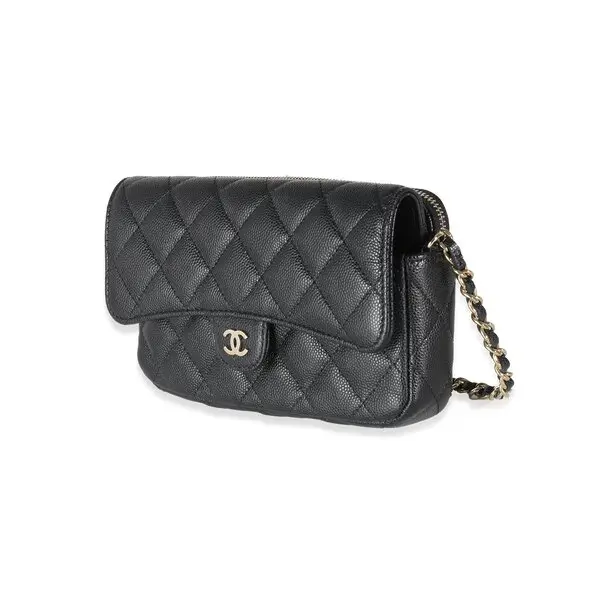 Chanel Quilted Caviar Flap Phone Handbag With Chain