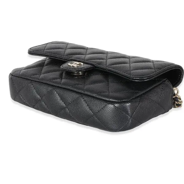 Chanel Quilted Caviar Flap Phone Handbag With Chain