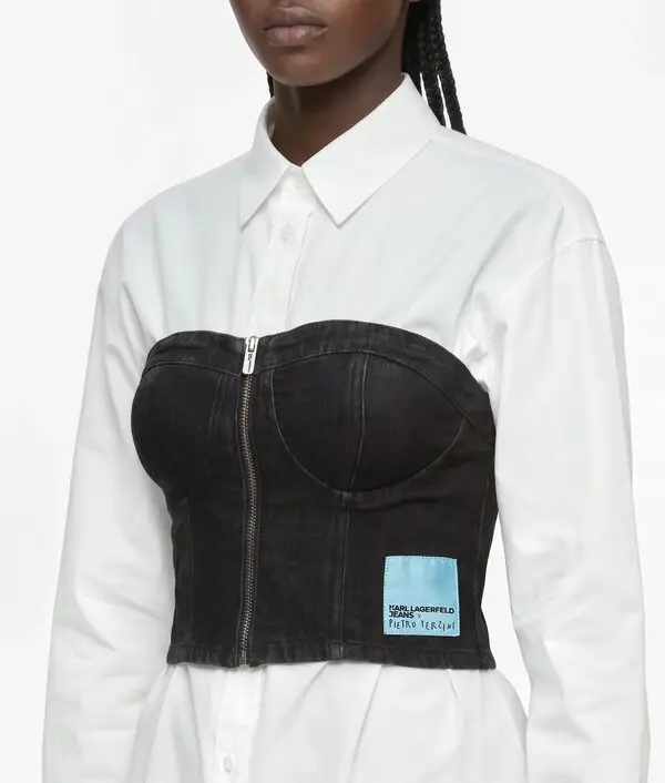Karl Lagerfeld Klj X Pietro Terzini Denim Bandeau Top - Washed Black