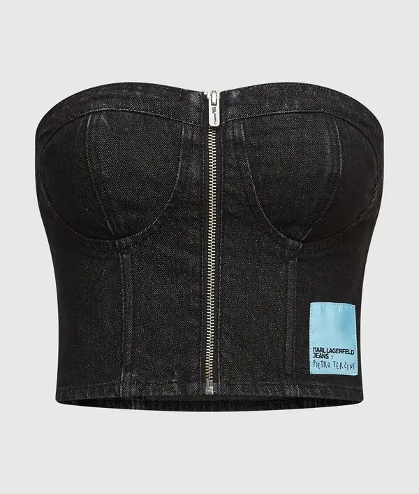 Karl Lagerfeld Klj X Pietro Terzini Denim Bandeau Top - Washed Black