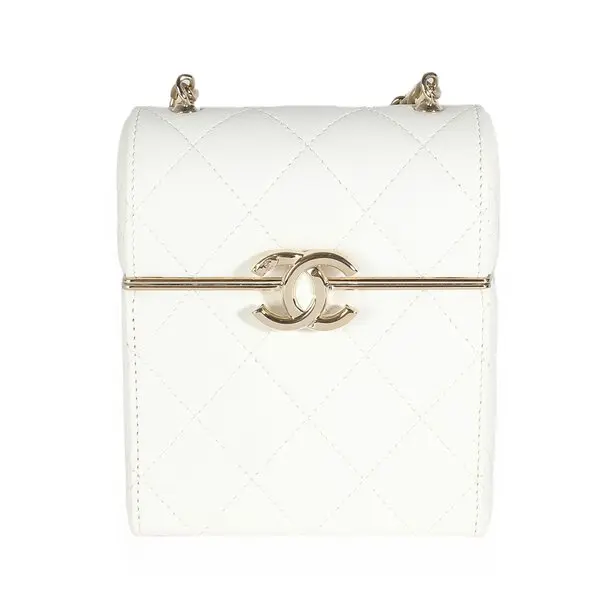 Chanel 22p Quilted Lambskin Box Clutch - White
