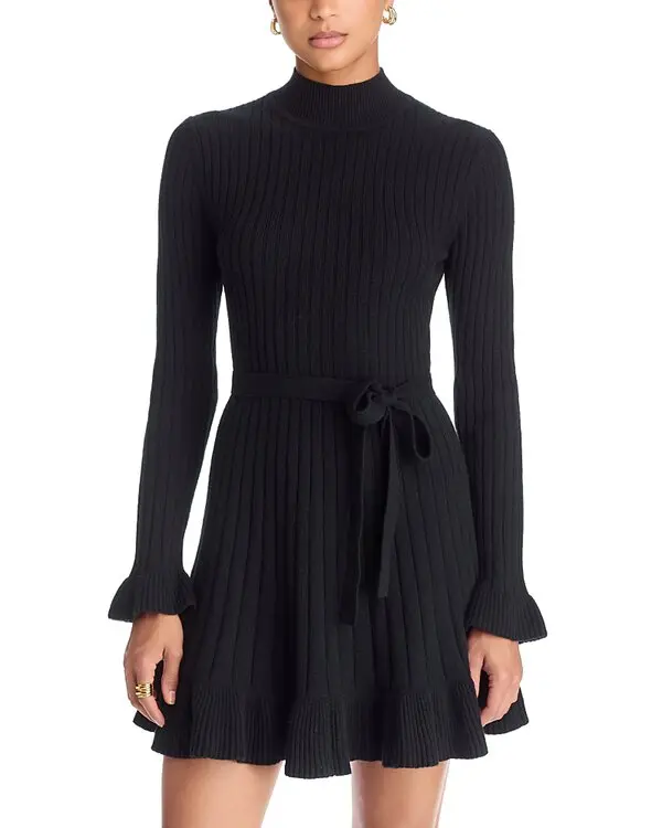 Paige Sandria Ribbed Mock Neck Dress - Black