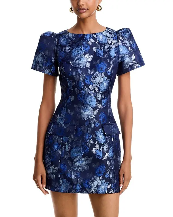 Aqua Brocade Short Sleeve Mini Dress Exclusive