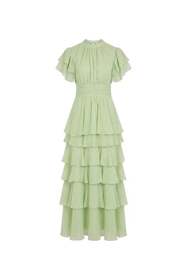 JAMES LAKELAND Tiered Ruffle Maxi Dress – Sage - Green