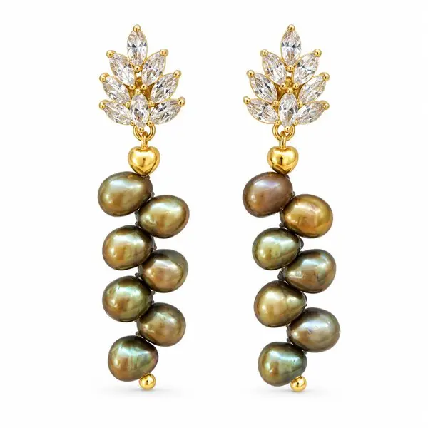 Way To Chic Freshwater Pearl Crystal Leaf Statement Earrings