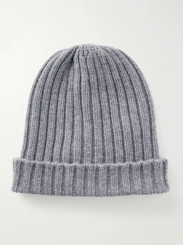 Thom Sweeney Ribbed Cashmere Beanie - Gray