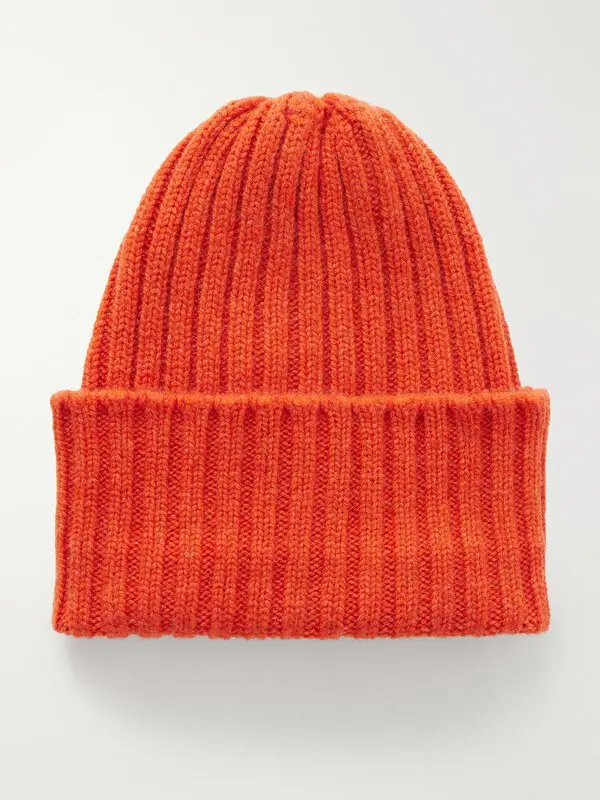 Thom Sweeney Ribbed Cashmere Beanie - Orange