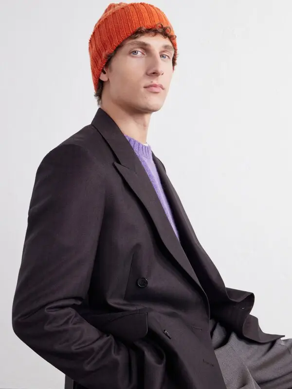 Thom Sweeney Ribbed Cashmere Beanie - Orange