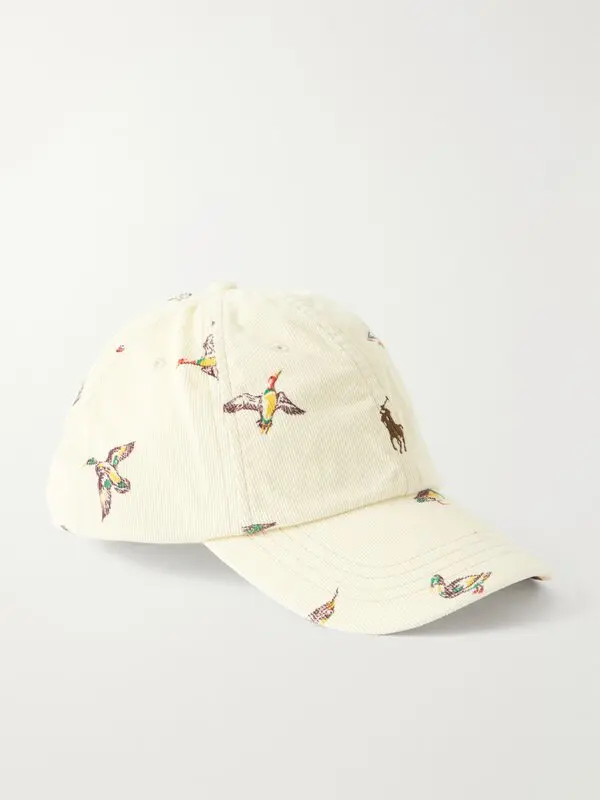 Polo Ralph Lauren Leather-trimmed Embroidered Cotton-corduroy Cap - Neutrals