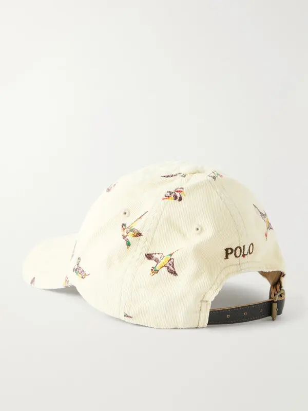 Polo Ralph Lauren Leather-trimmed Embroidered Cotton-corduroy Cap - Neutrals