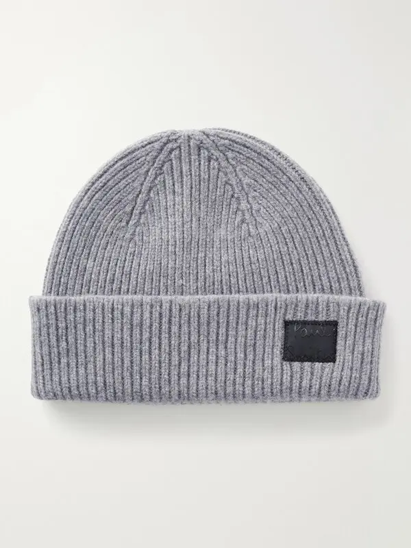 Paul Smith Logo-appliquéd Ribbed Cashmere And Merino Wool-blend Beanie - Gray