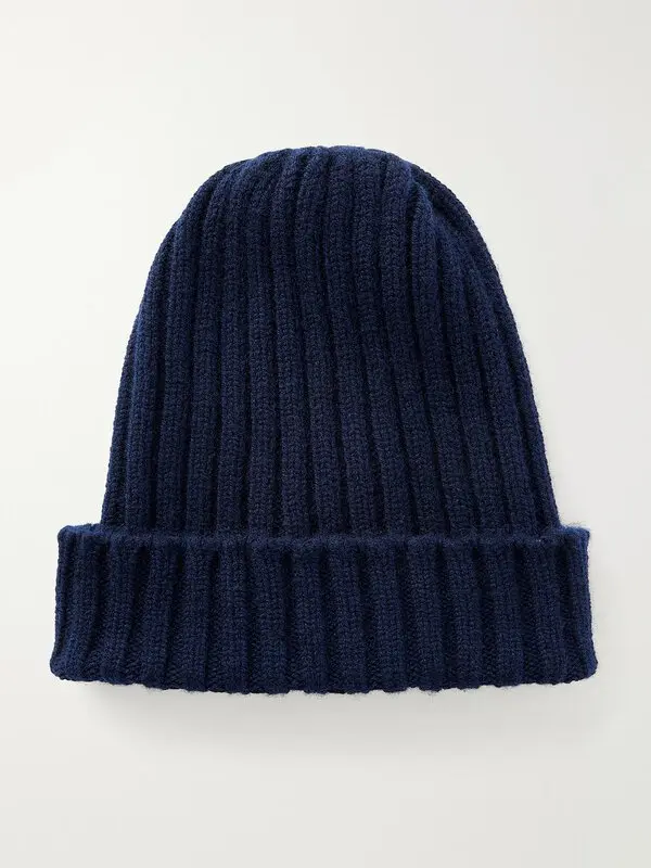 Thom Sweeney Ribbed Cashmere Beanie - Blue