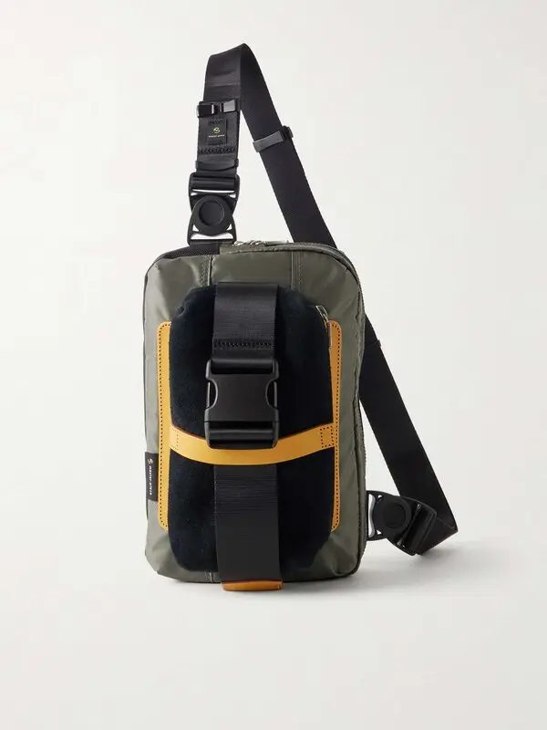 MASTER-PIECE CO Sling Suede And Leather-trimmed Nylon-twill Messenger Bag