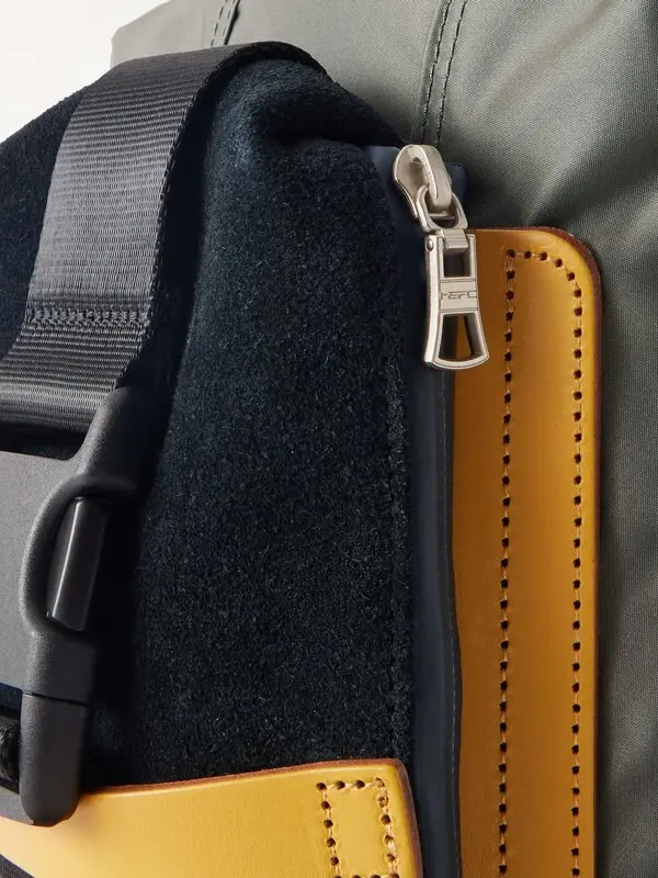 MASTER-PIECE CO Sling Suede And Leather-trimmed Nylon-twill Messenger Bag