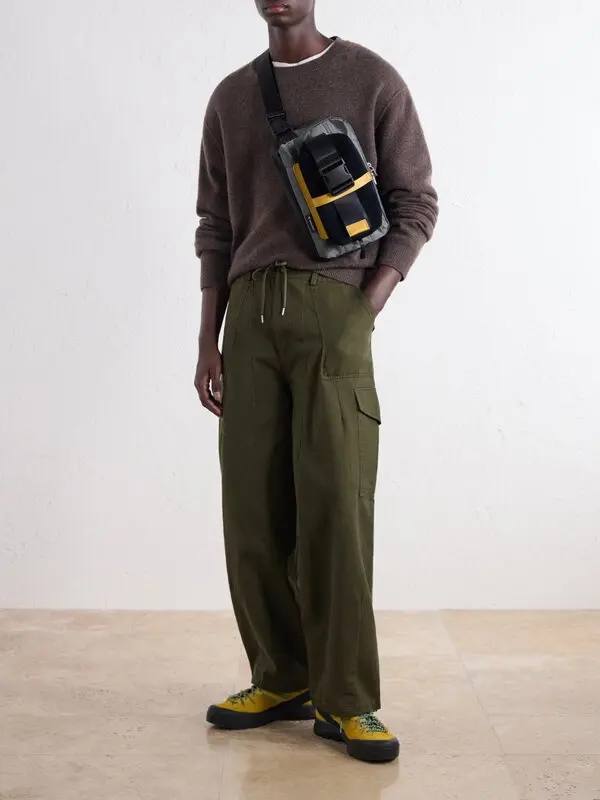 MASTER-PIECE CO Sling Suede And Leather-trimmed Nylon-twill Messenger Bag