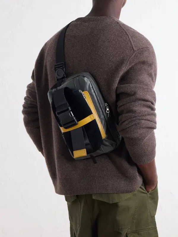 MASTER-PIECE CO Sling Suede And Leather-trimmed Nylon-twill Messenger Bag