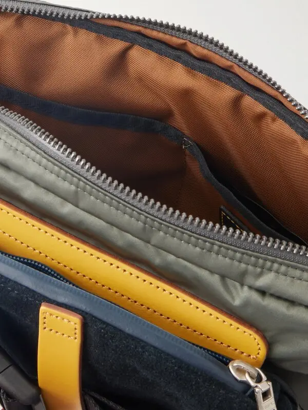 MASTER-PIECE CO Sling Suede And Leather-trimmed Nylon-twill Messenger Bag