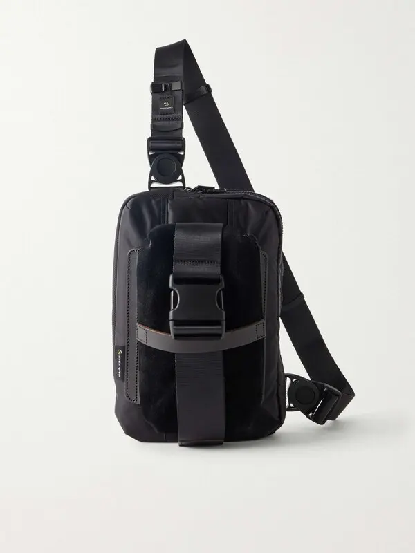 MASTER-PIECE CO Sling Suede And Leather-trimmed Nylon-twill Messenger Bag