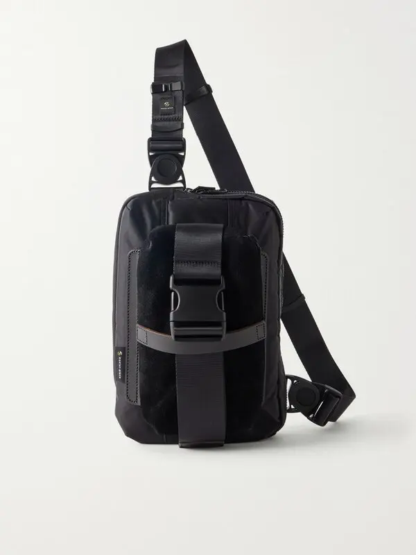 MASTER-PIECE CO Sling Suede And Leather-trimmed Nylon-twill Messenger Bag - Black